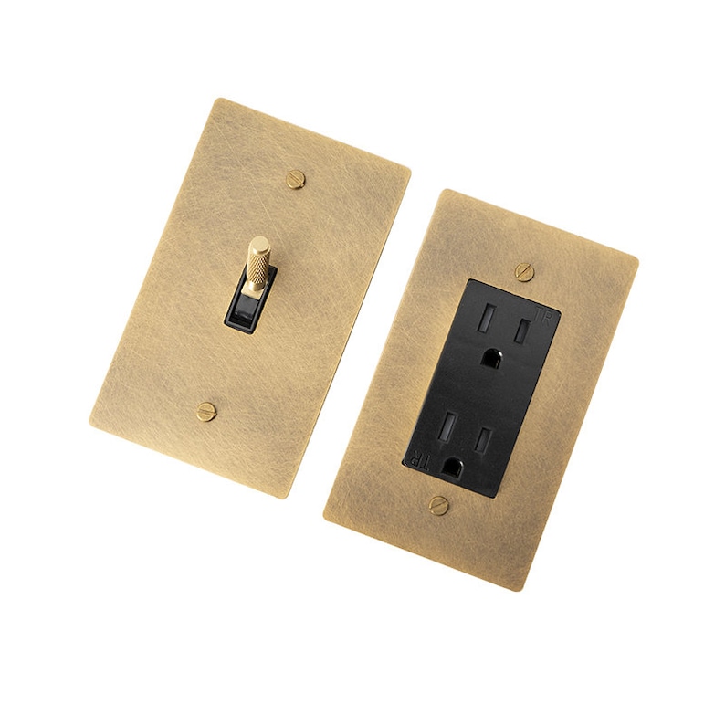 Toggle, Dimmer & Outlet Combo Switch Plates - Aged Brass Finish - Etsy