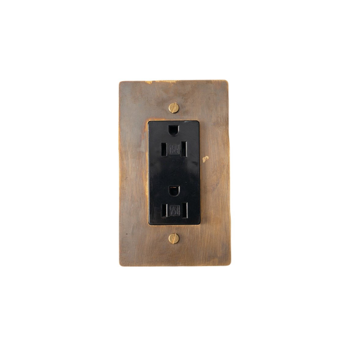 Antique Brass Outlet Cover With Black Receptacle - Rustic Industrial ...