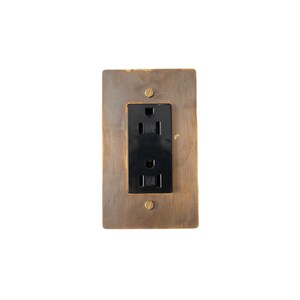 Antique Brass Outlet Cover With Black Receptacle - Rustic Industrial ...