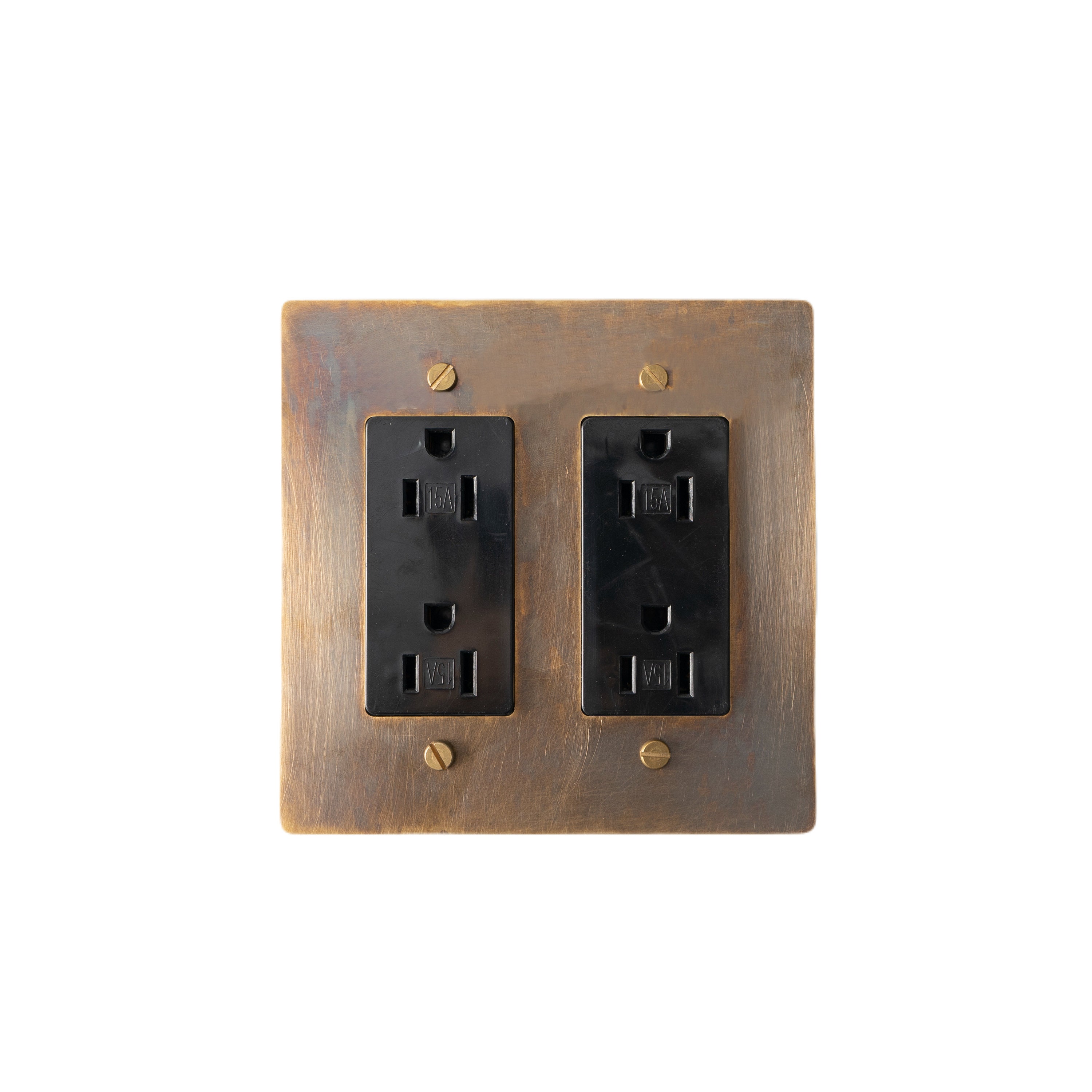 Antique Brass Outlet Cover With Black Receptacle - Rustic Industrial ...