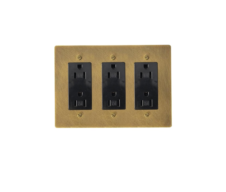 Aged Brass Outlet Cover With Black Receptacle - Etsy