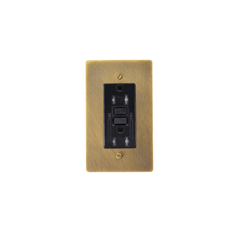 Aged Brass Outlet Cover With Black Receptacle - Etsy