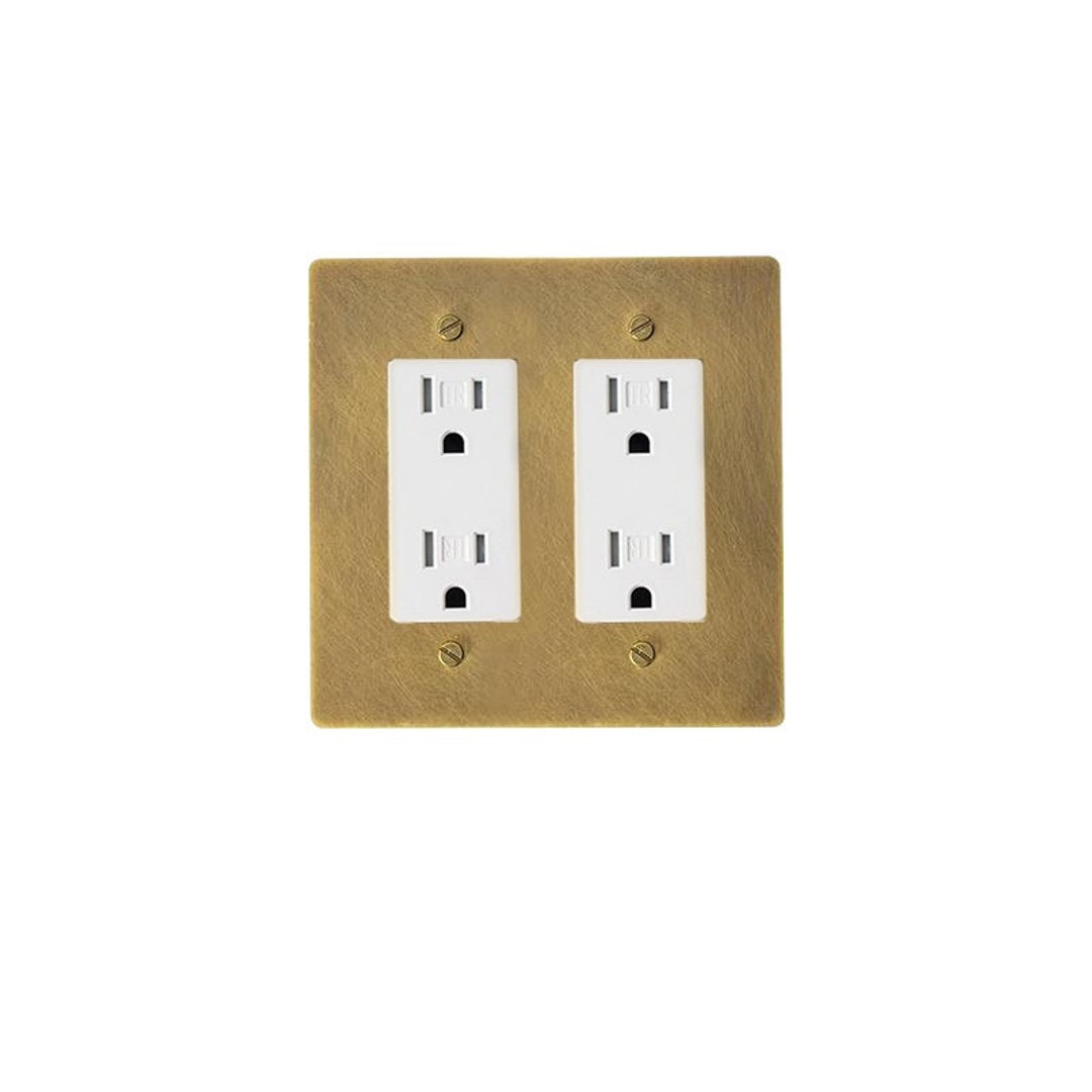 Aged Brass Outlet Cover With White Receptacle - Etsy