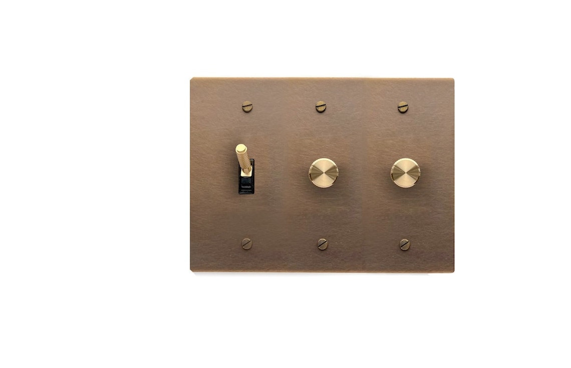 Toggle and Dual Dimmer Combo Switch Plate - Antique Brass for Home ...