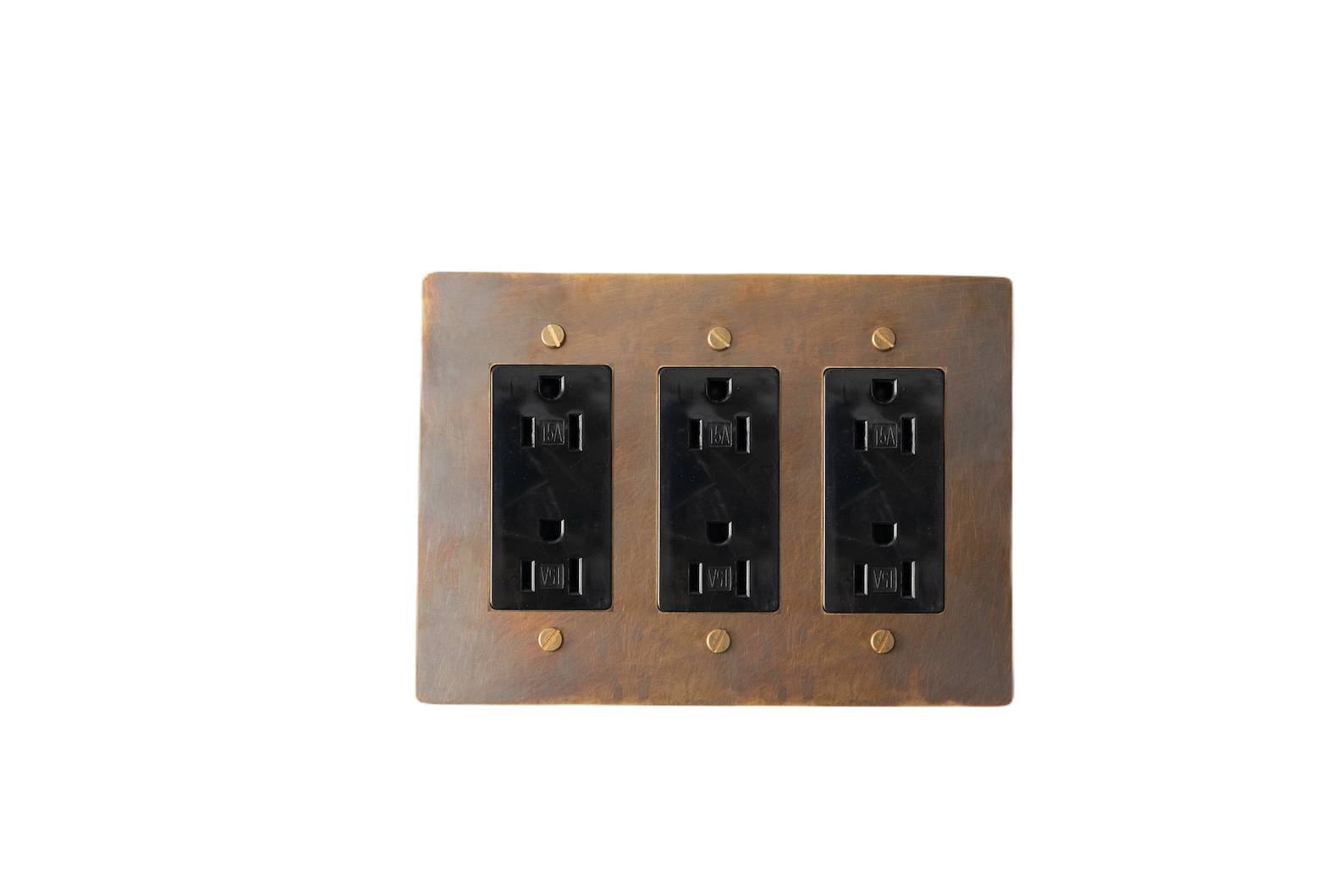 Antique Brass Outlet Cover With Black Receptacle - Rustic Industrial ...