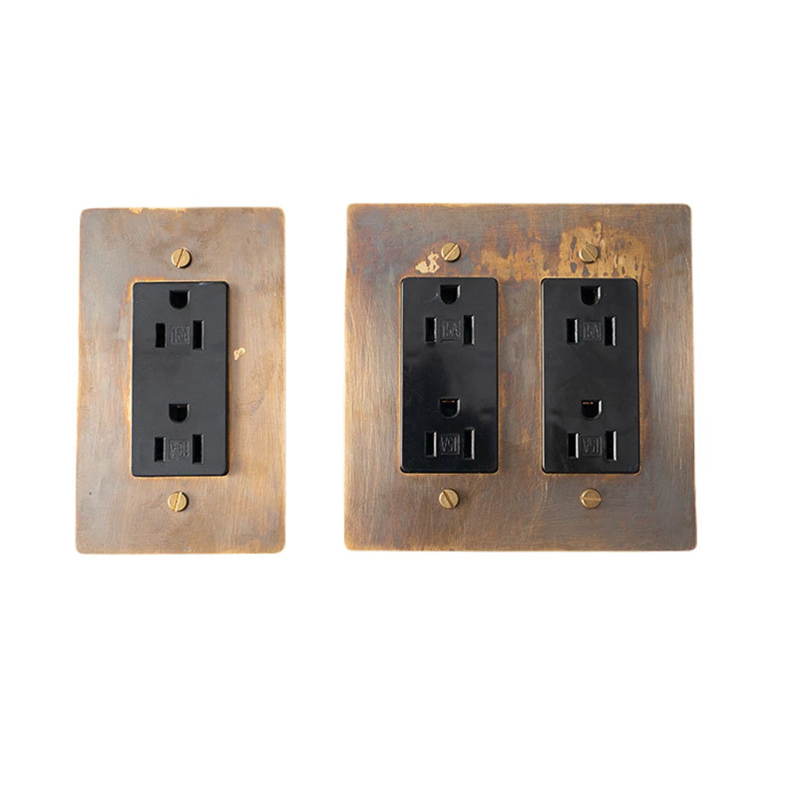 Antique Brass Outlet Cover With Black Receptacle - Rustic Industrial ...