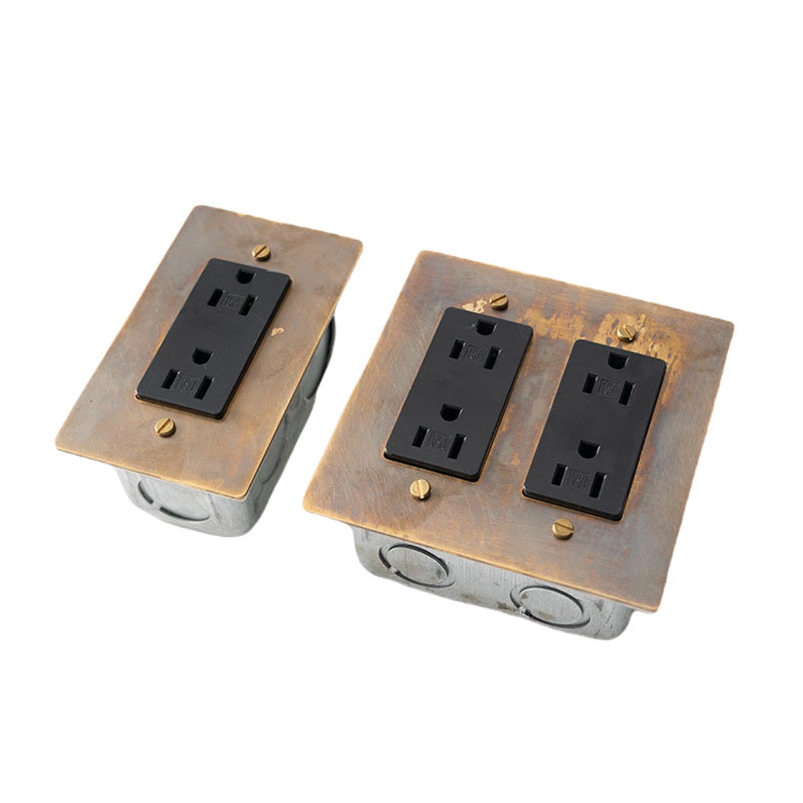 Antique Brass Outlet Cover With Black Receptacle - Rustic Industrial ...
