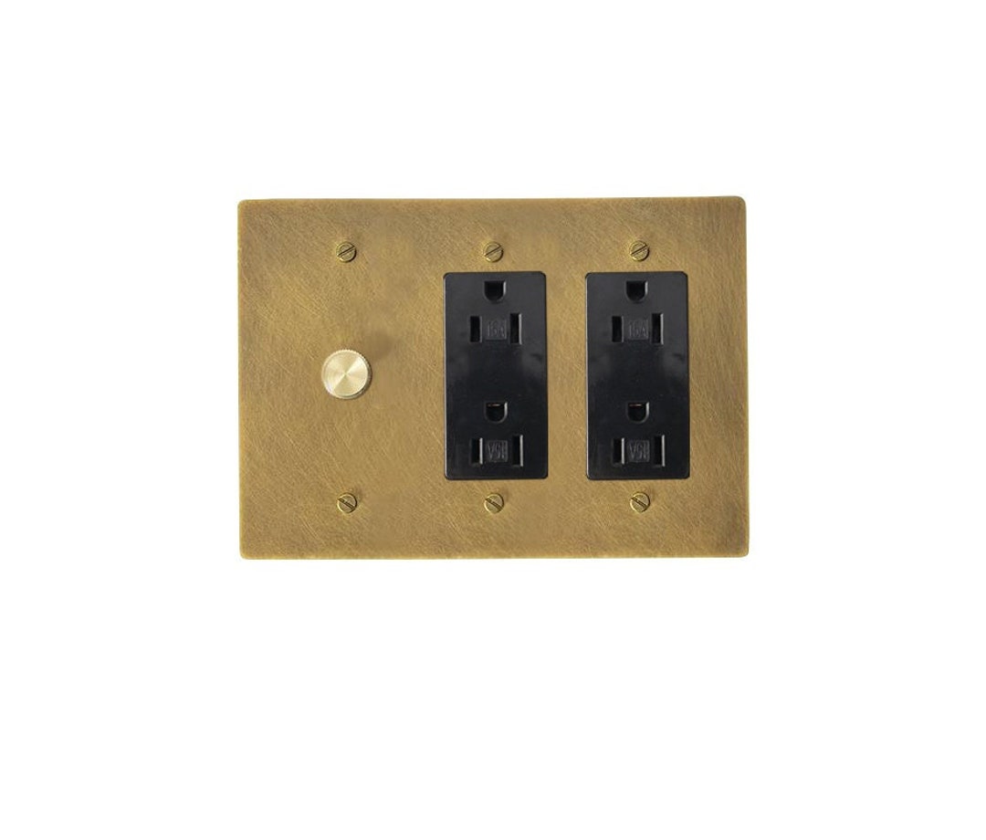 Dimmer and Dual Outlets - Triple Combo Switch Plate - Aged Brass - Etsy