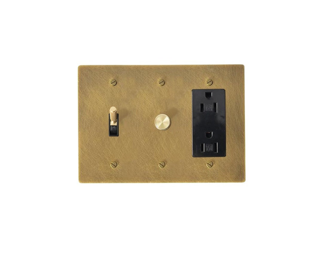Toggle, Dimmer & Outlet Combo Switch Plate - Aged Brass Finish - Etsy