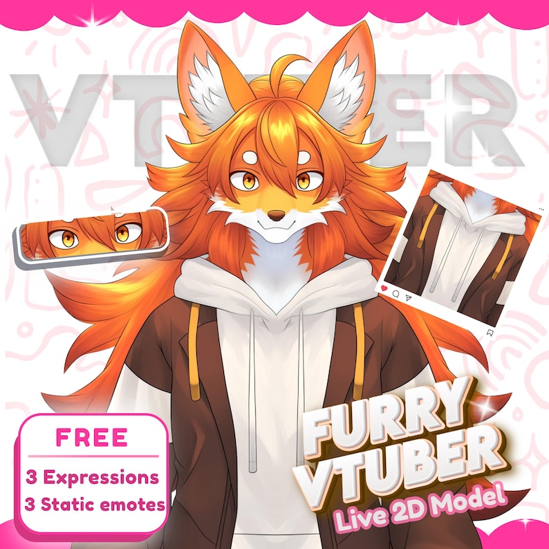 Custom Furry Vtuber Model | Live2d Rig, Free Expressions - Etsy UK
