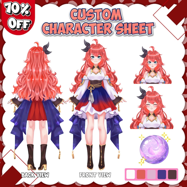 Custom Character Reference Sheet: OC, Vtuber Model Illustration - Etsy