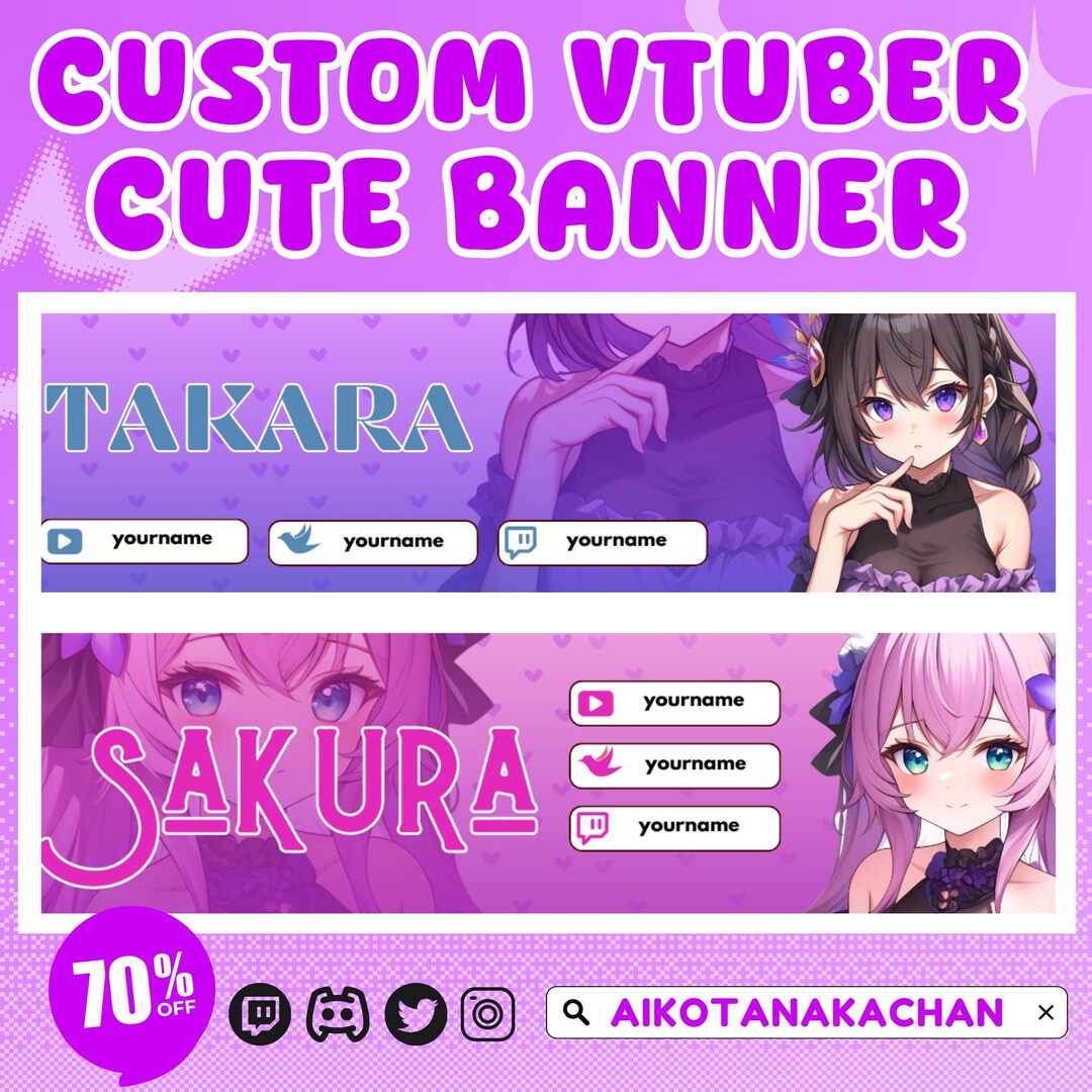 Custom Chibi Vtuber Banner | Twitch Header Design - Etsy