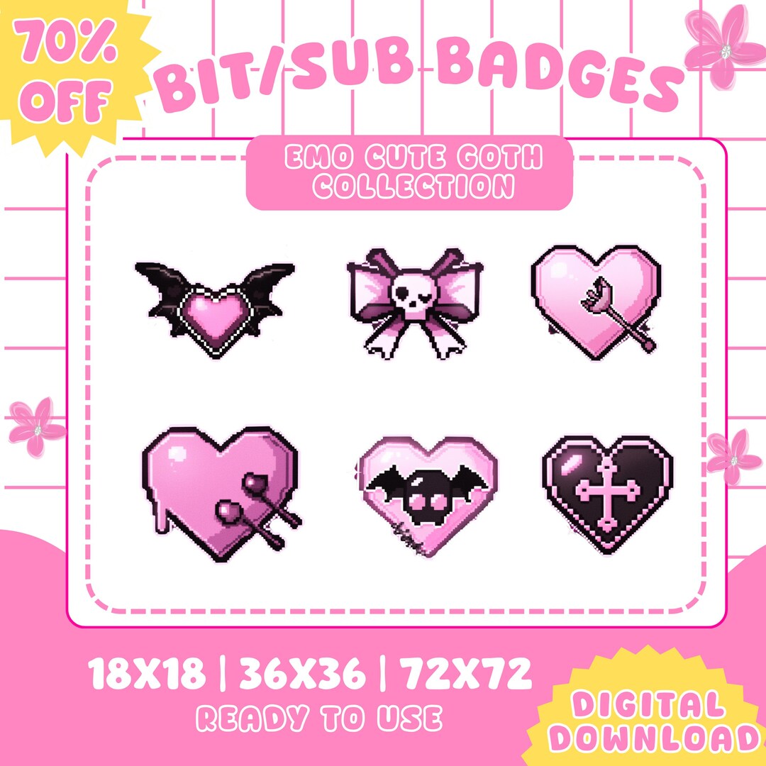 Pink Emo Goth Pixel Art Twitch Sub Badges (digital Download) - Etsy