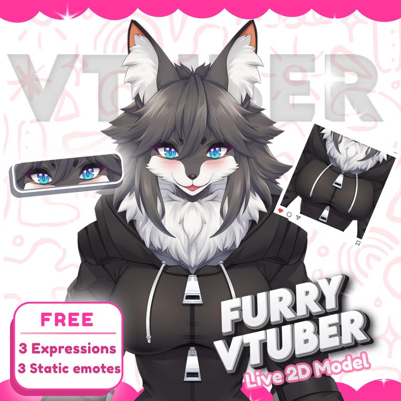 Custom Furry Vtuber Model | Live2d Rig, Free Expressions - Etsy UK
