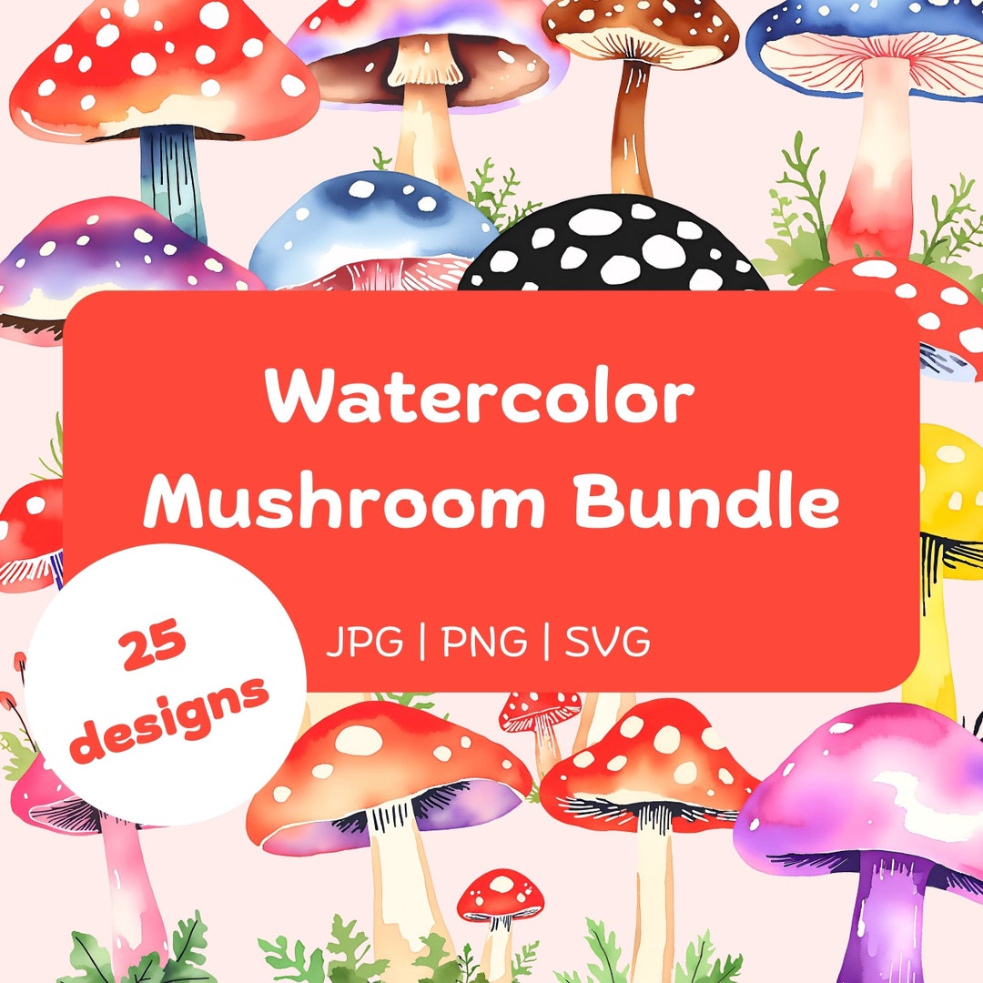 Watercolor Mushroom Clipart SVG PNG JPG Watercolor Mushrooms Clip Art ...