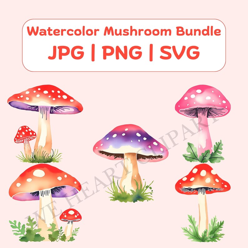 Watercolor Mushroom Clipart SVG PNG JPG Watercolor Mushrooms Clip Art ...