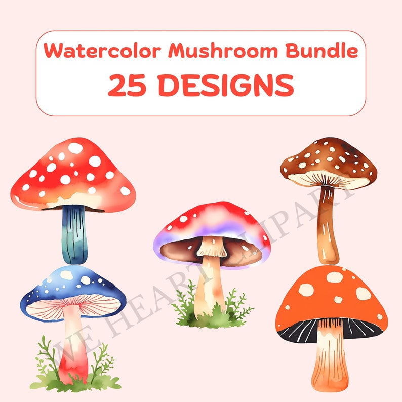 Watercolor Mushroom Clipart SVG PNG JPG Watercolor Mushrooms Clip Art ...