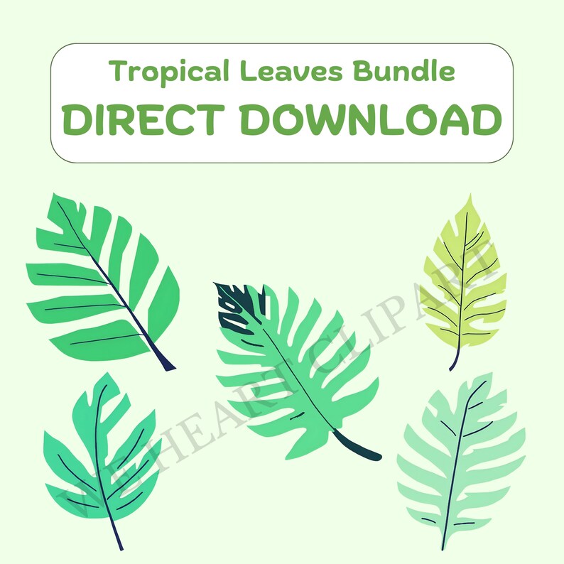 Tropical Leaves Clipart: 25 Green Leaf Designs (SVG, PNG, JPG) (digital Download) - Etsy