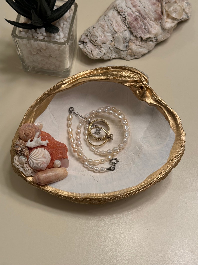 Pearl and Gold Clam/oyster Shell Ring Dish, Bridal Shower Favors, Beach ...