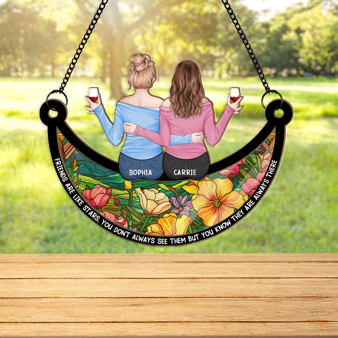 Personalized Bestie Suncatcher, Best Friends Window Hanging Ornament ...