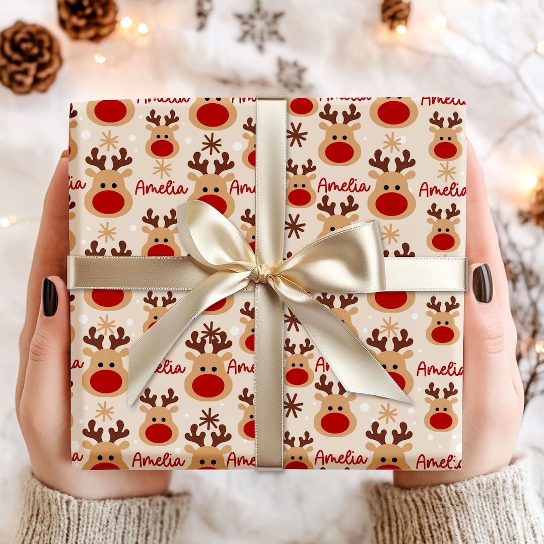 Personalized Christmas Wrapping Paper, Custom Reindeer Christmas Name ...