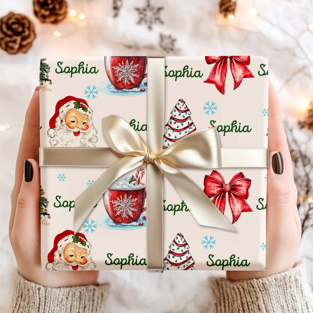 Personalized Christmas Wrapping Paper, Custom 2024 Christmas Kids Name Wrapping Paper, Coquette ...