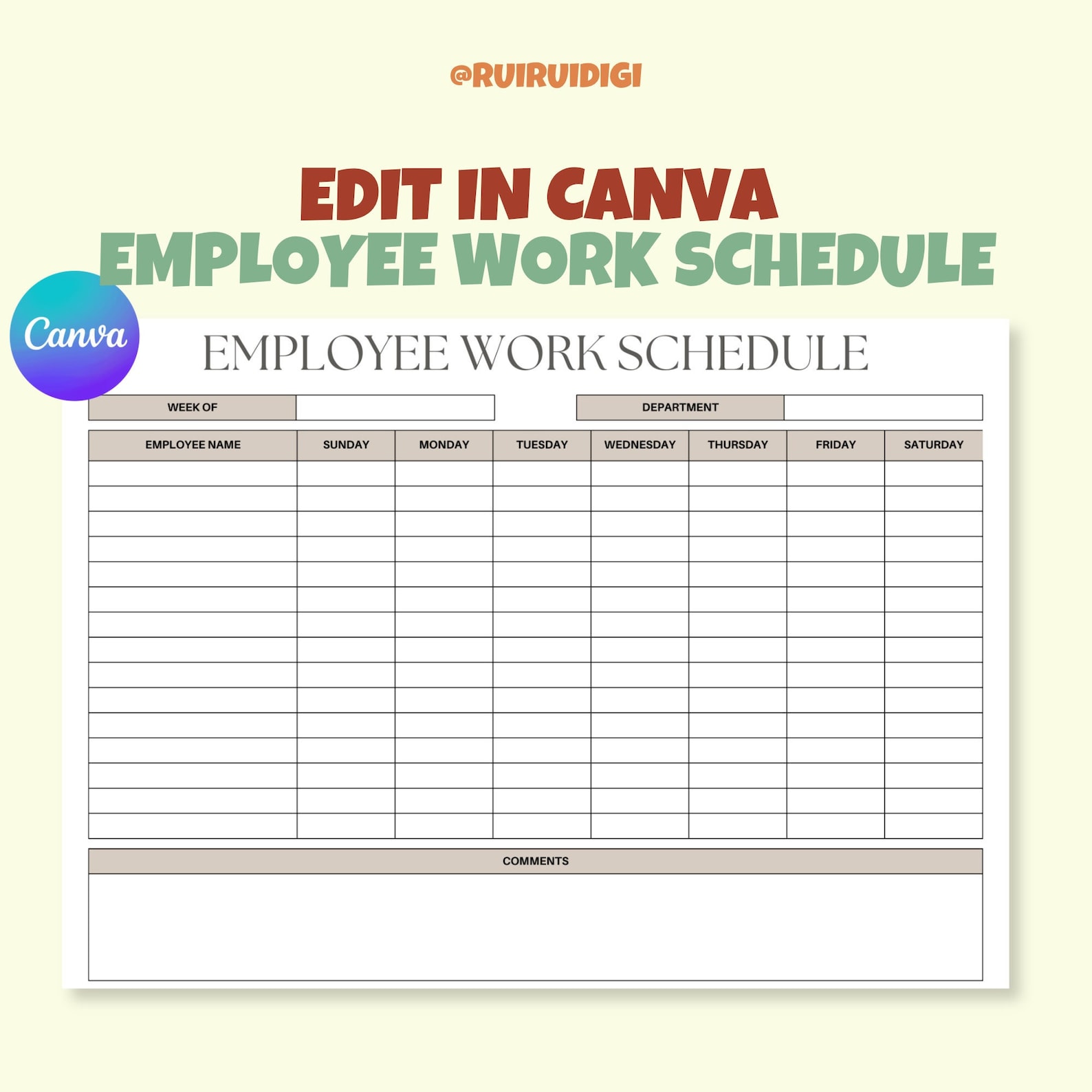 Employee Work Schedule Template / Canva Employee Work Schedule / Canva ...