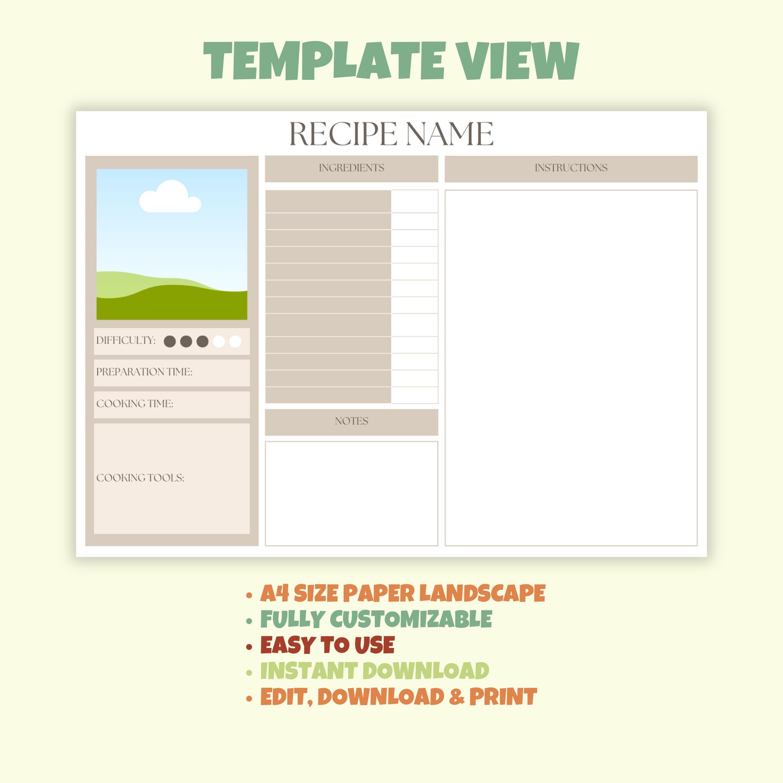 EDITABLE Recipe Template / Canva Recipe Template / Editable Cooking ...