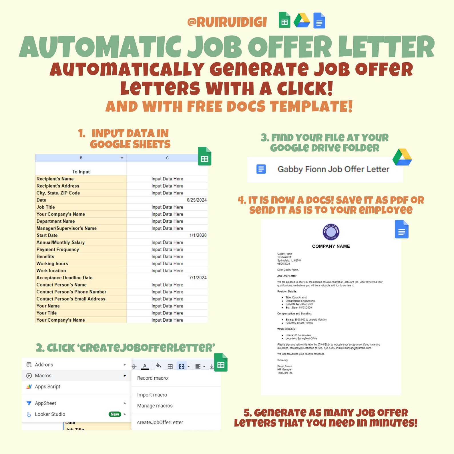 Automatic Job Offer Letter With Free Docs Template / HR Job Offer ...