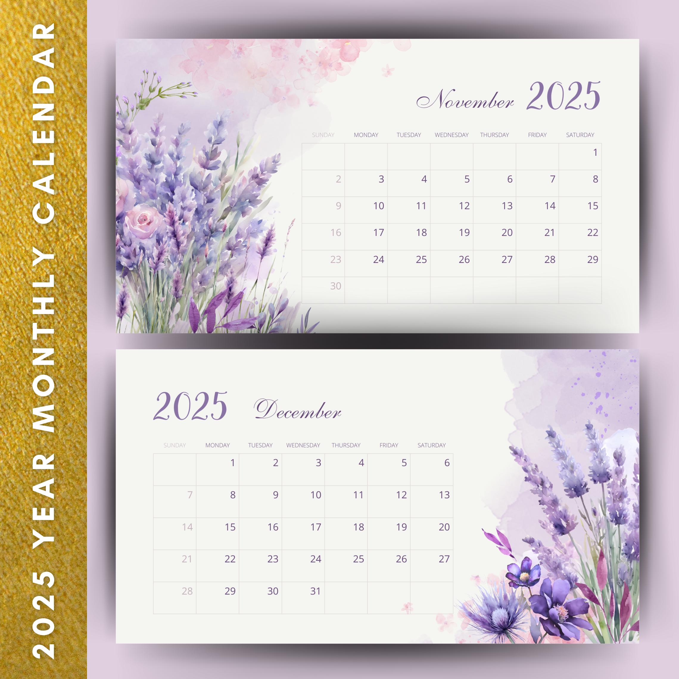 Floral Monthly Calendar 2025 Printable Flower Calendar 2025 Calendar ...
