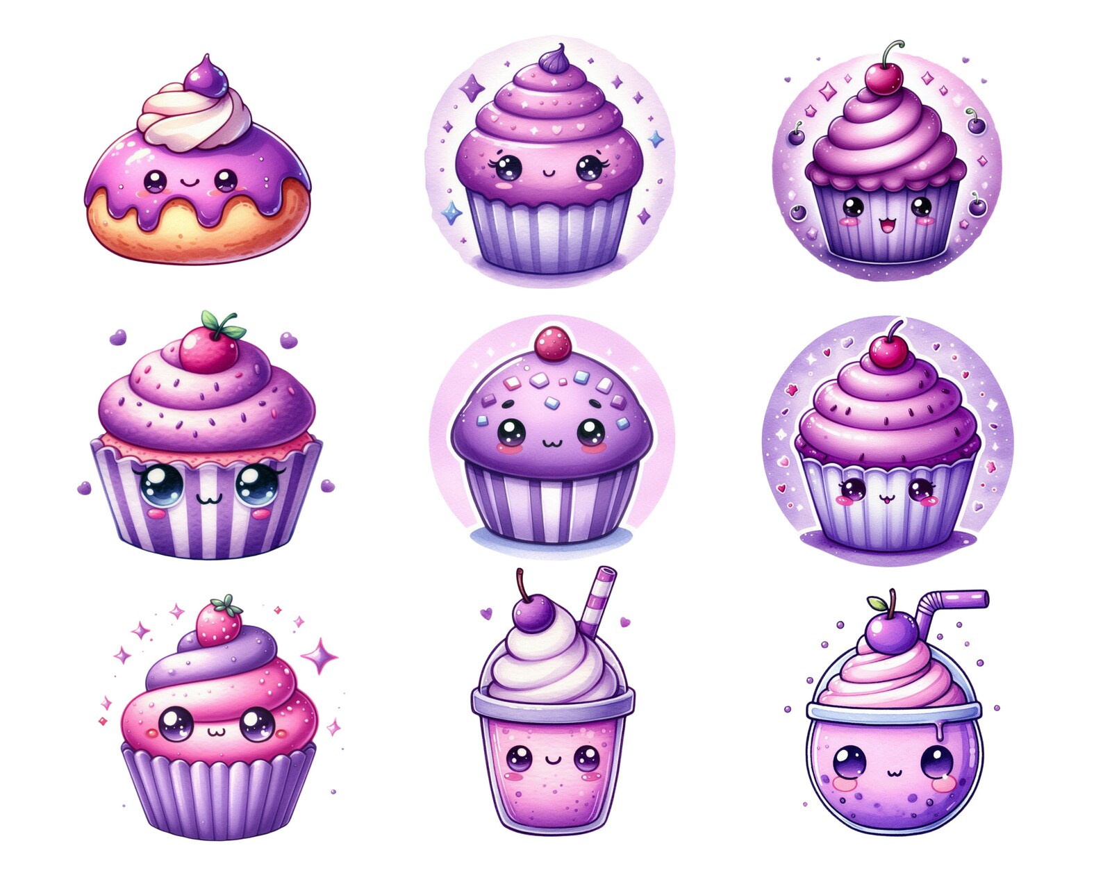 80 Purple Kawaii Sweets Clipart, Cute Kawaii Sweet Treats Clipart, High ...