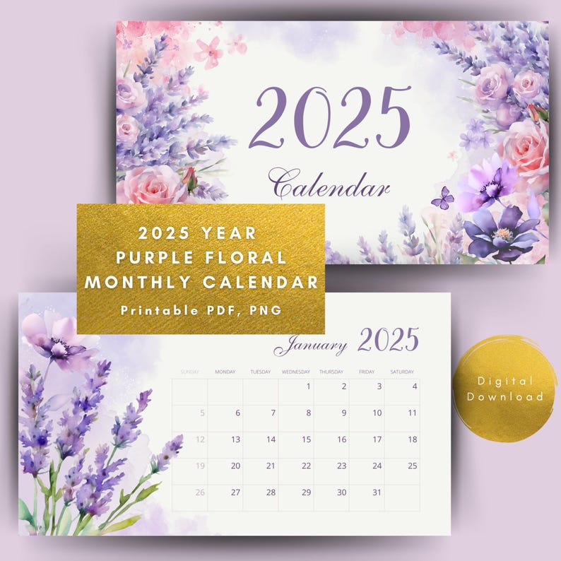 Floral Monthly Calendar 2025 Printable Flower Calendar 2025 Calendar ...