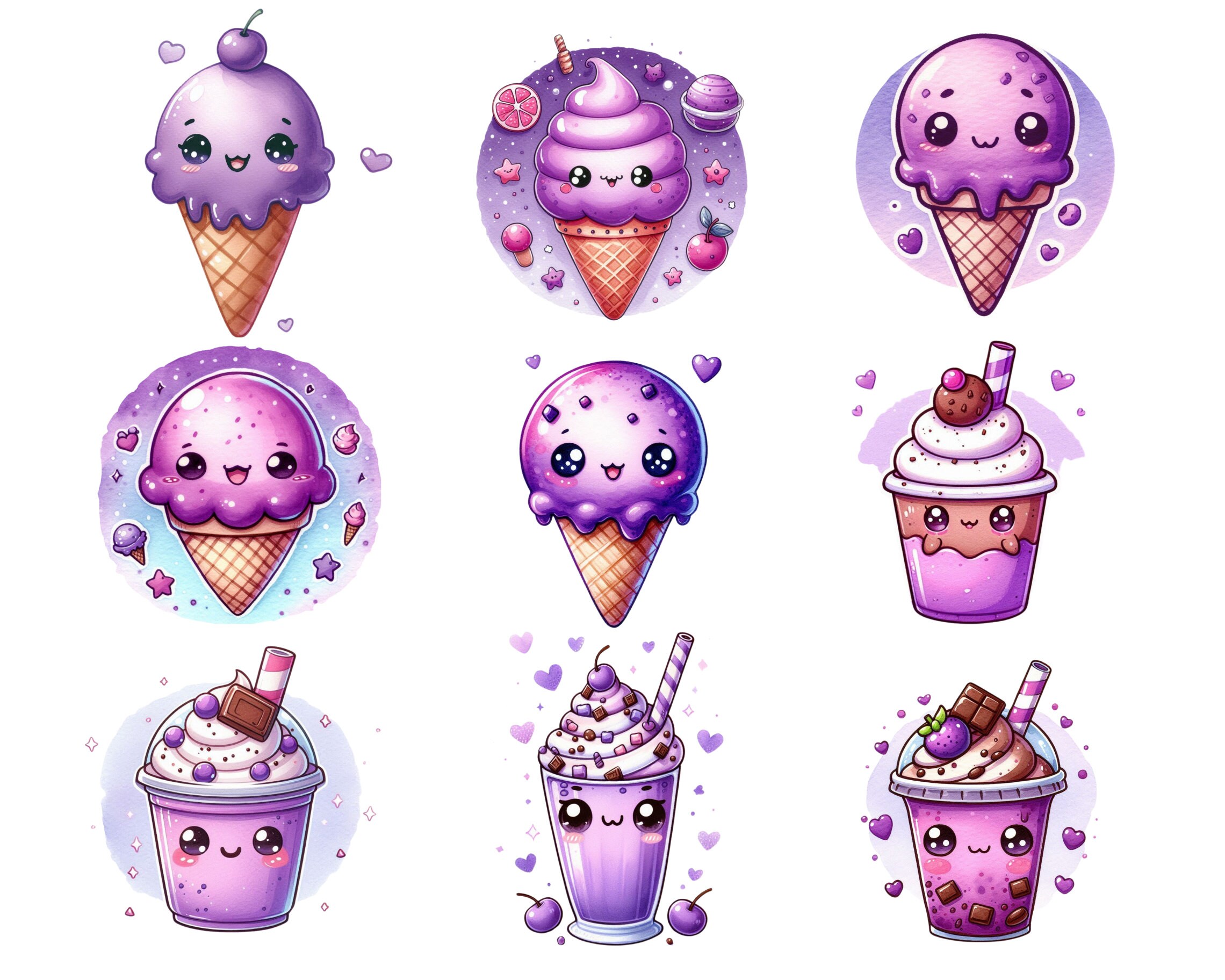 80 Purple Kawaii Sweets Clipart, Cute Kawaii Sweet Treats Clipart, High ...