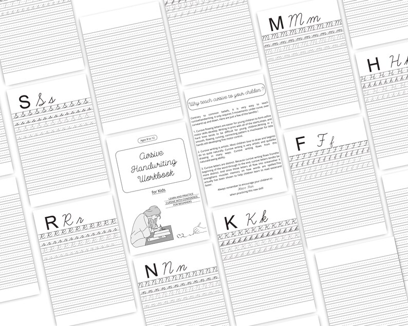 Cursive Handwriting Practice Workbook for Kids, Printable Cursive ...