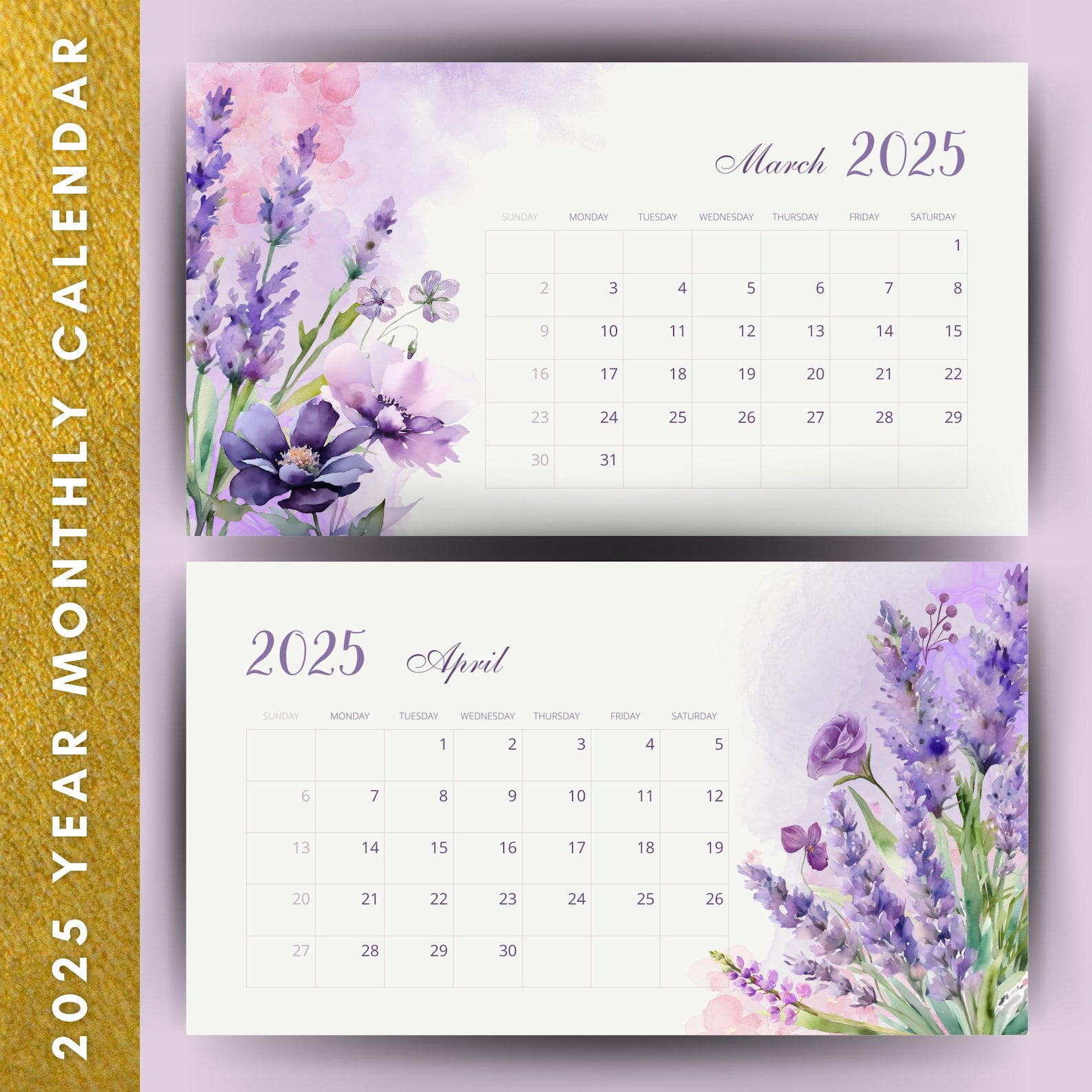 Floral Monthly Calendar 2025 Printable Flower Calendar 2025 Calendar ...