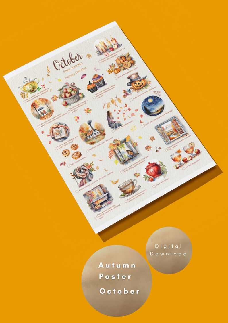 Autumn Poster October Pumpkin Fall Print Slow Autumn Artwork Home Decor ...