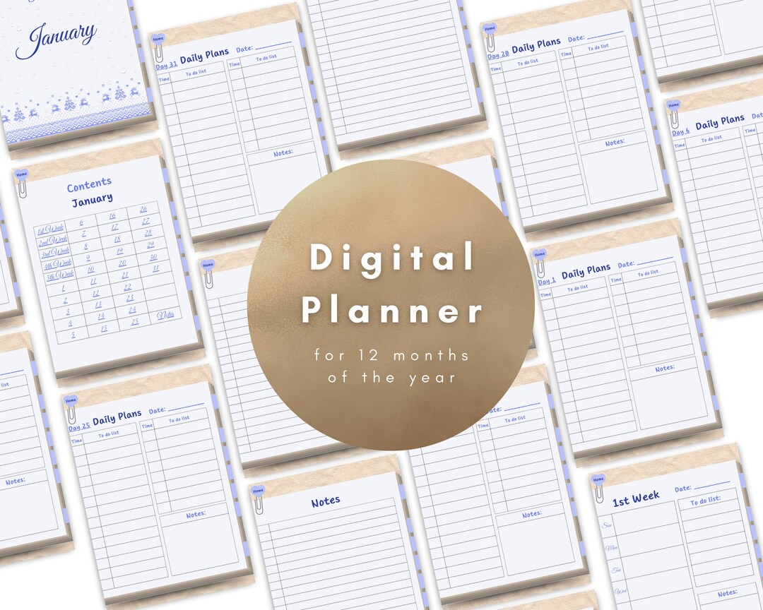 Monthly Calendar Planner, Digital Planner, Monthly Digital Template for ...