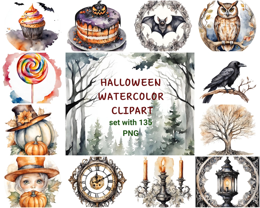 135 Halloween Watercolor Clipart High Quality Halloween Watercolor ...