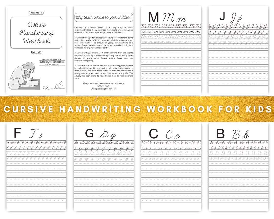 Cursive Handwriting Practice Workbook for Kids, Printable Cursive ...