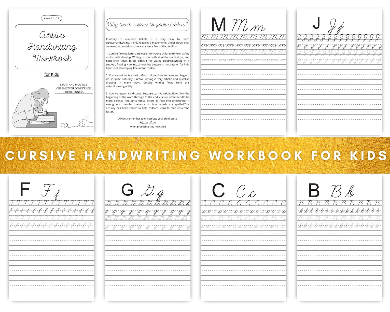 Cursive Handwriting Practice Workbook for Kids, Printable Cursive ...