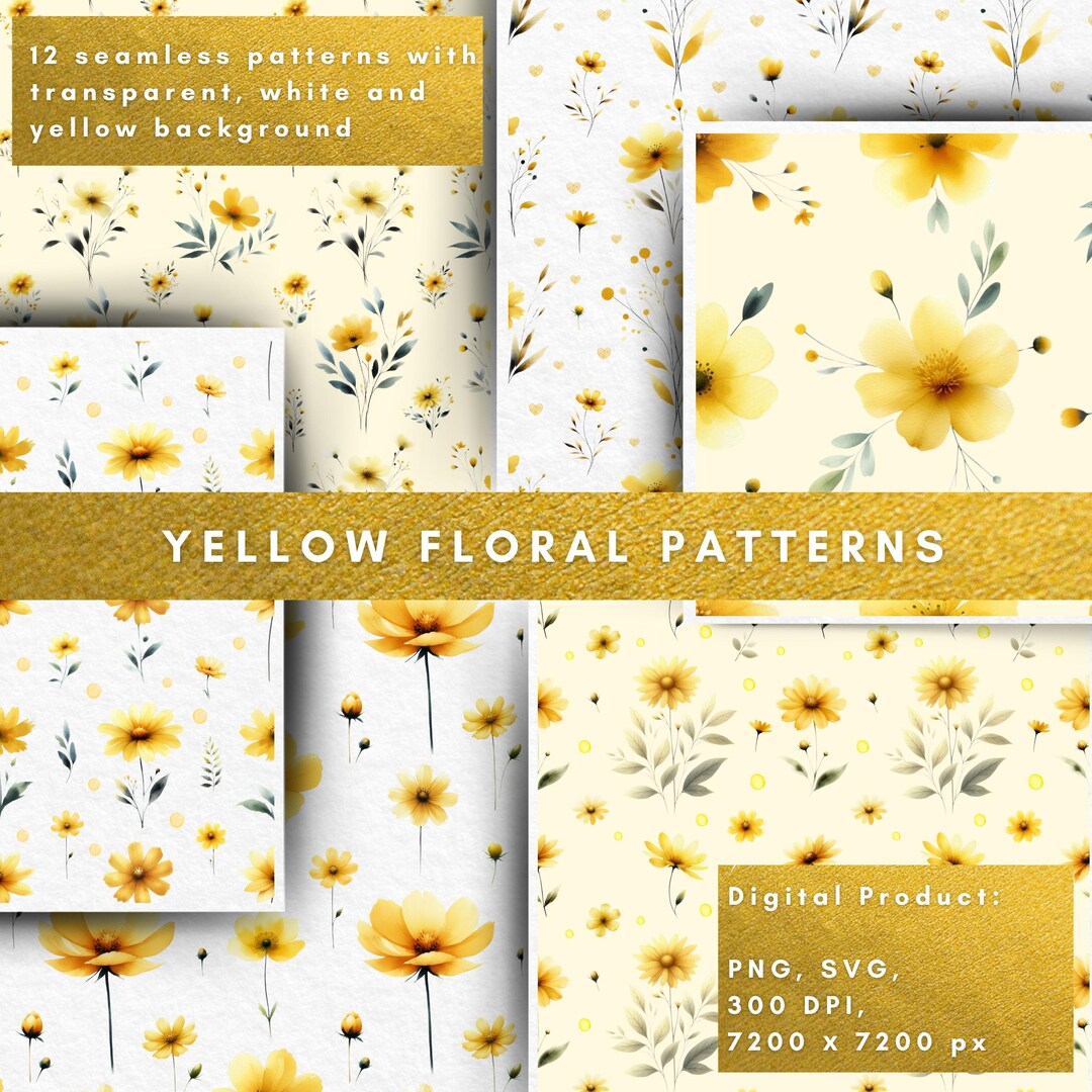 Yellow Floral Patterns, Seamless Patterns, Scrapbook Paper, Printable ...