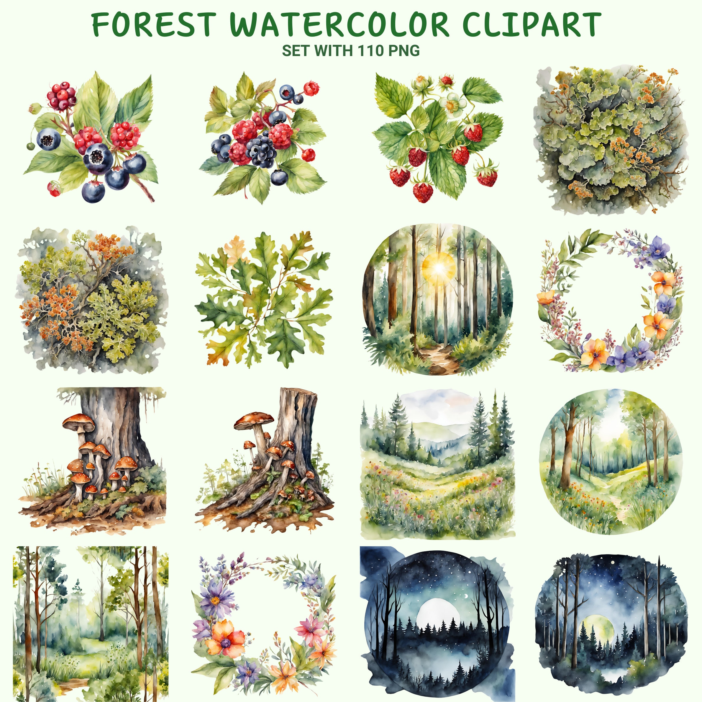 110 Forest Watercolor Clipart High Quality Nature Forest Watercolor ...