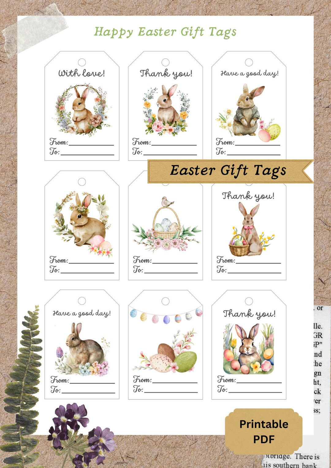 Easter Gift Tags Printable, Tags for Easter, Bunny Gift Tag, Instant ...