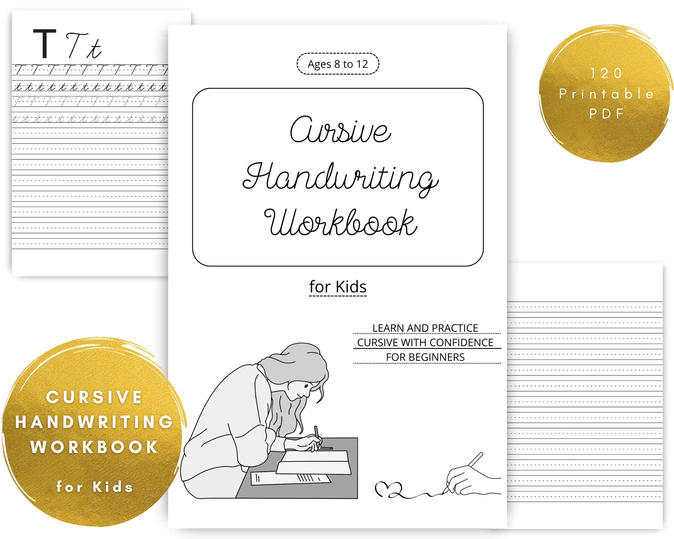 Cursive Handwriting Practice Workbook for Kids, Printable Cursive ...