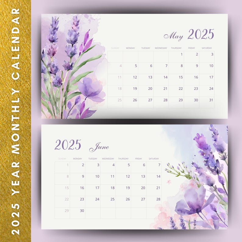 Floral Monthly Calendar 2025 Printable Flower Calendar 2025 Calendar ...