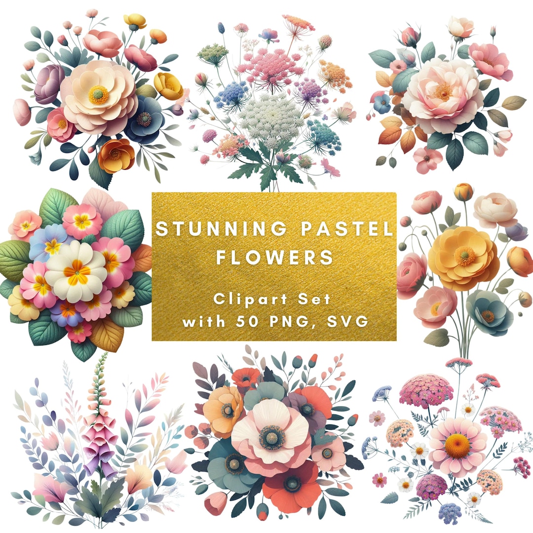 50 Stunning Pastel Flowers Clipart High Quality Floral Clipart PNG SVG ...