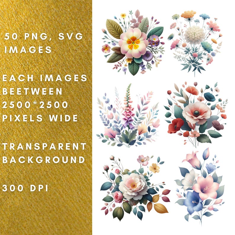 50 Stunning Pastel Flowers Clipart High Quality Floral Clipart PNG SVG ...