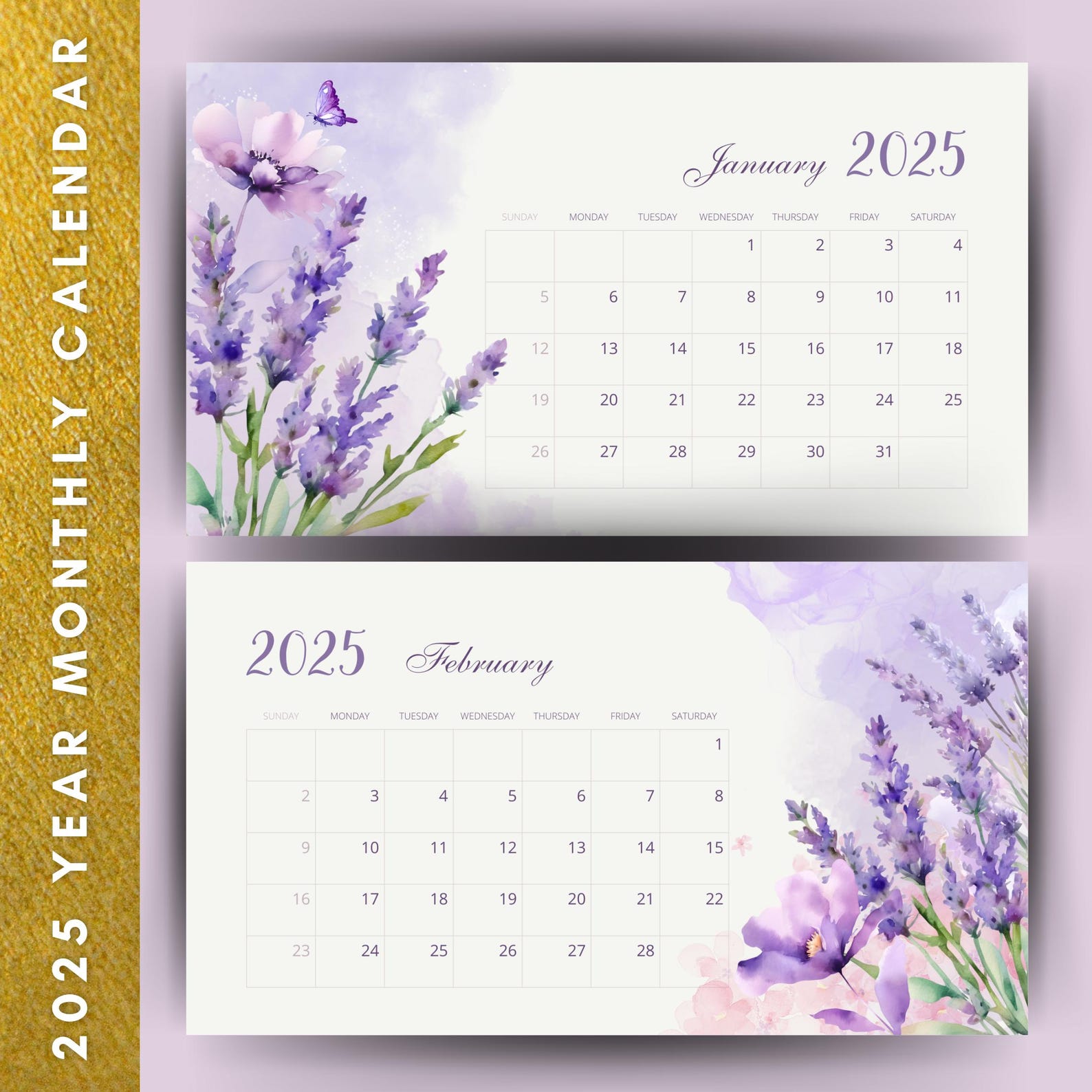 Floral Monthly Calendar 2025 Printable Flower Calendar 2025 Calendar ...