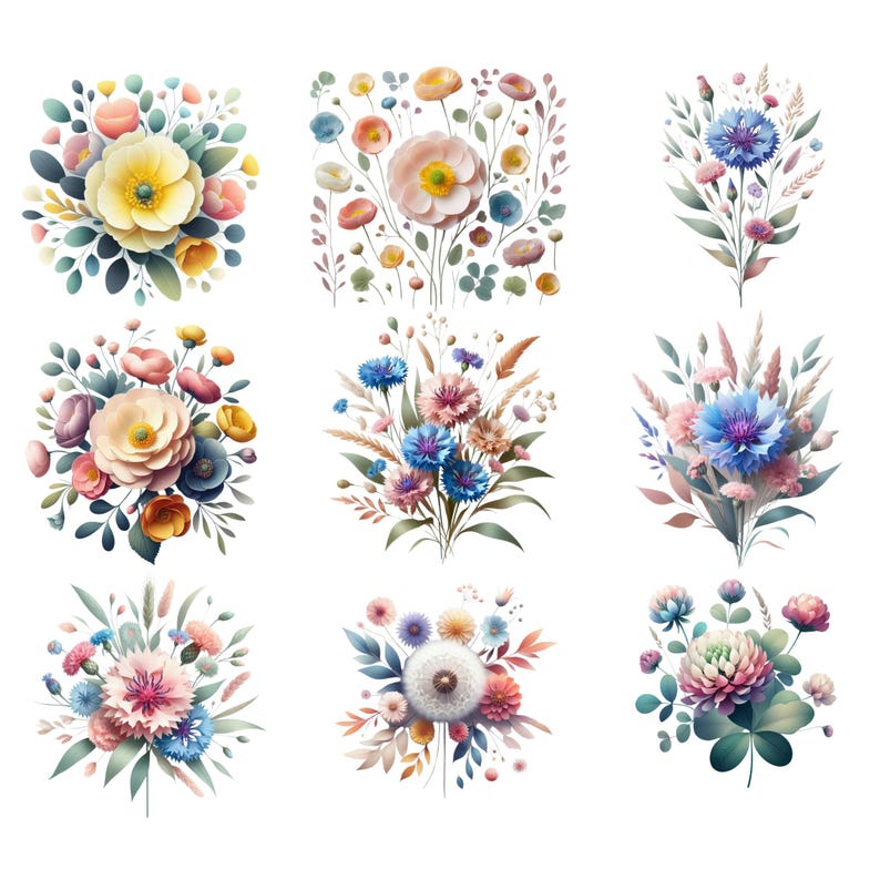 50 Stunning Pastel Flowers Clipart High Quality Floral Clipart PNG SVG ...