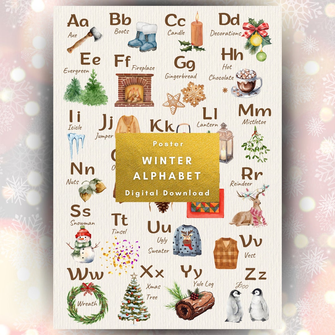 Winter Alphabet Poster Cozy Winter Wall Art ABC Learning Resource ...